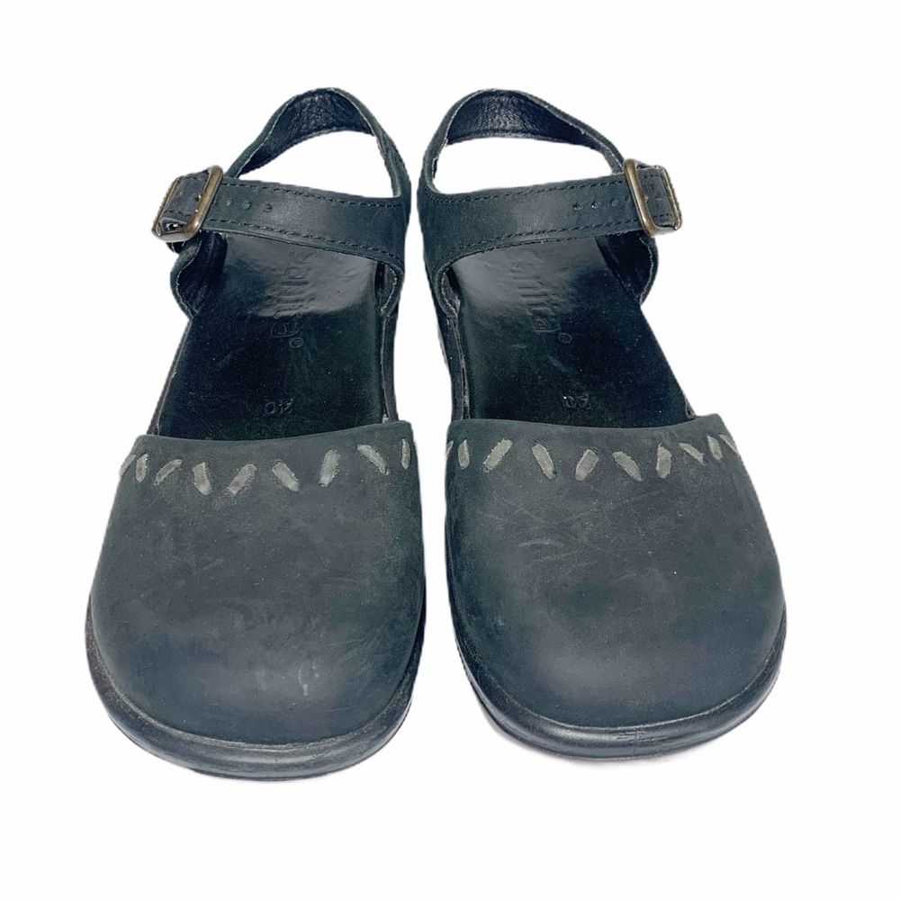 Sanita Black Leather Ankle Strap Clogs, Size 40 - Gem